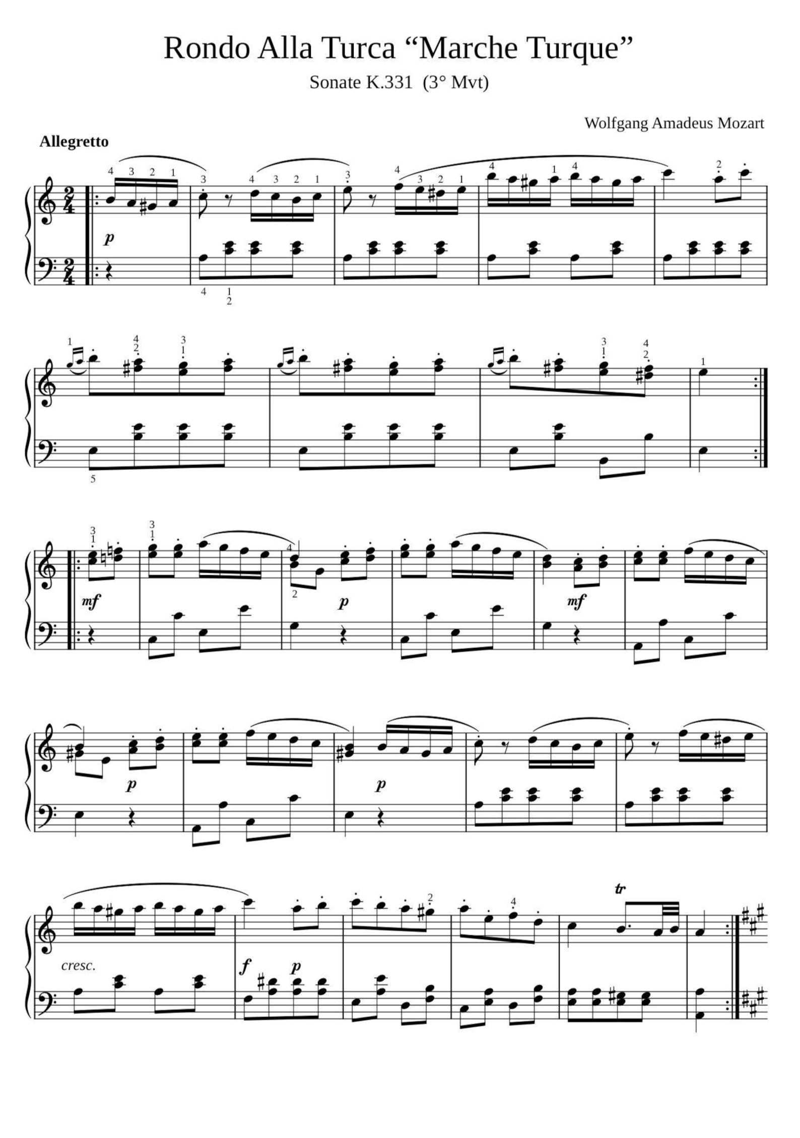 Mozart – Turkish March Piano Sheet Music PDF | Classical Digital ...