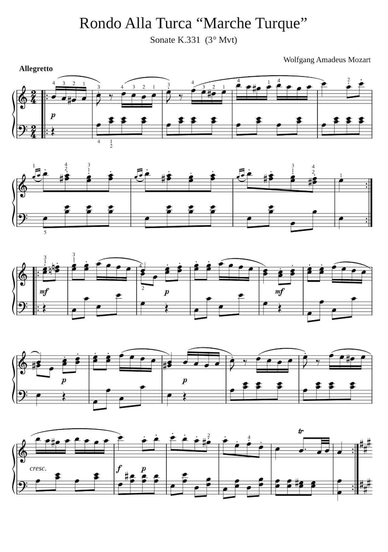 Mozart – Turkish March Piano Sheet Music PDF | Classical Digital ...