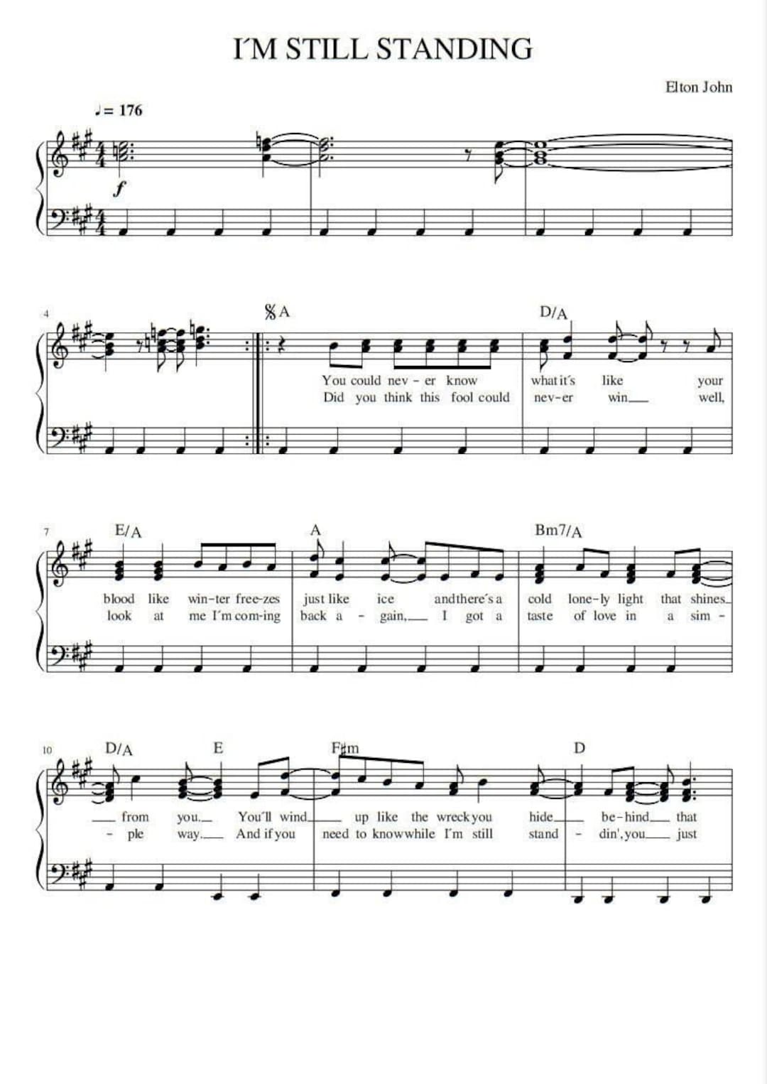 Elton John – I’m Still Standing Piano Sheet Music PDF – Pop Rock ...