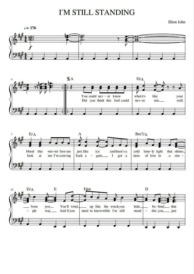 Elton John – I’m Still Standing Piano Sheet Music PDF – Pop Rock ...