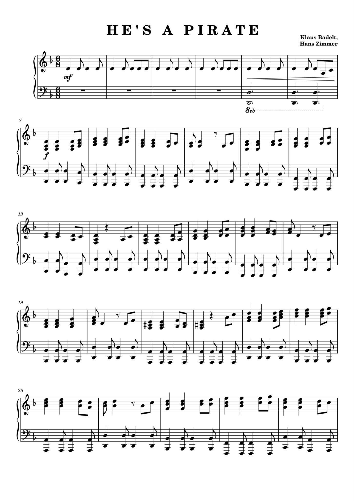 He’s a Pirate – Pirates of the Caribbean Piano Sheet Music PDF | Easy ...