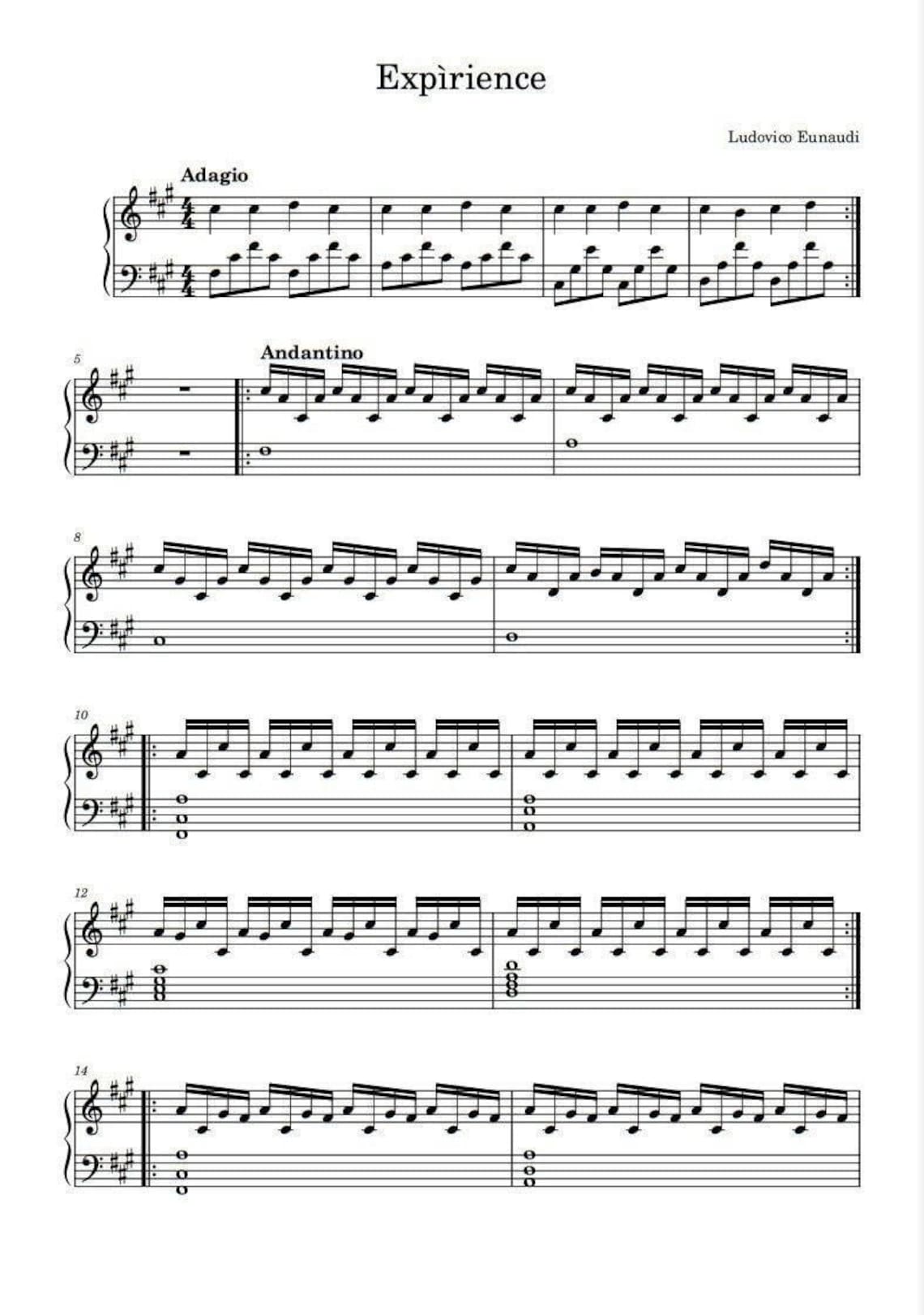 Eunaudi - Experience (piano Sheet Music) PDF - Etsy
