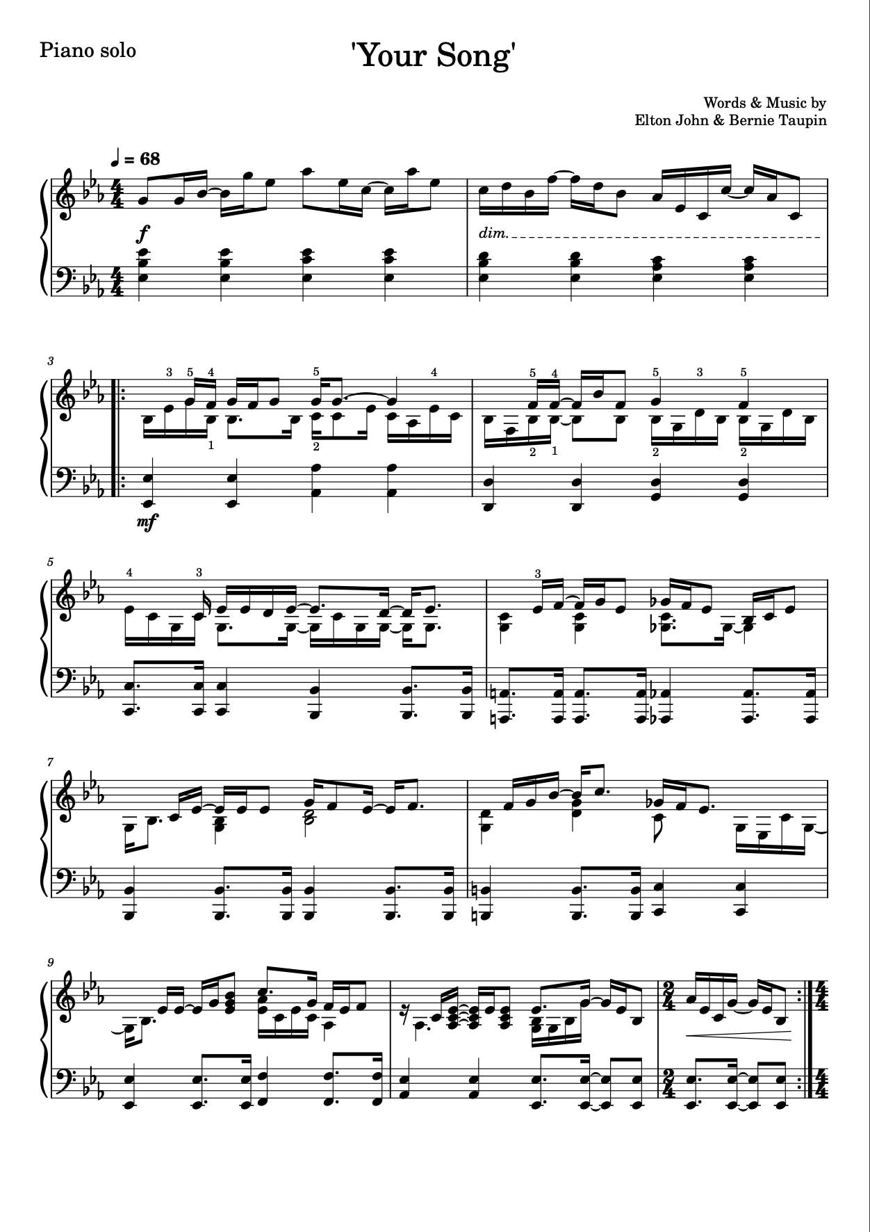 Elton John Your Song Piano Sheet Music Pdf Etsy
