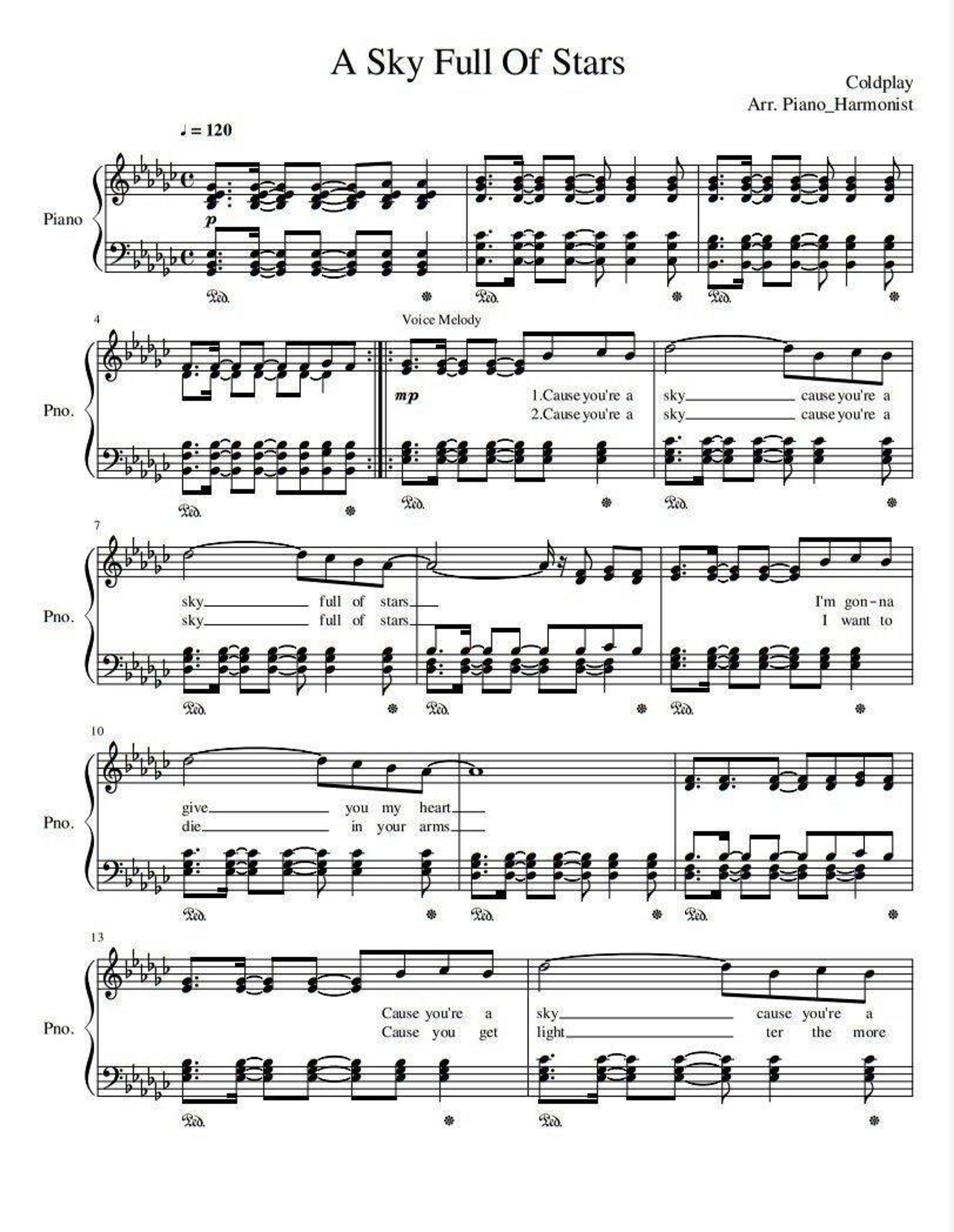 Coldplay – A Sky Full of Stars Piano Sheet Music PDF | Pop Rock Digital ...