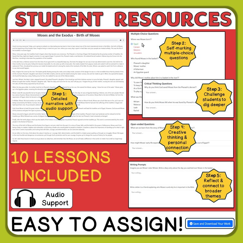 BIBLE STORIES Moses Exodus Ten Commandments Passover Birth of Moses ...