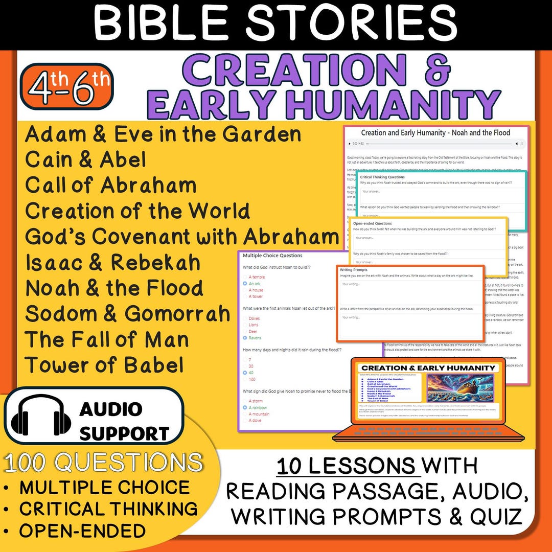 BIBLE STORIES Creation Story Noah Adam and Eve Reading Comprehension ...