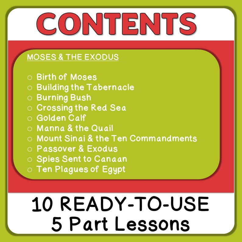 BIBLE STORIES Moses Exodus Ten Commandments Passover Birth of Moses ...