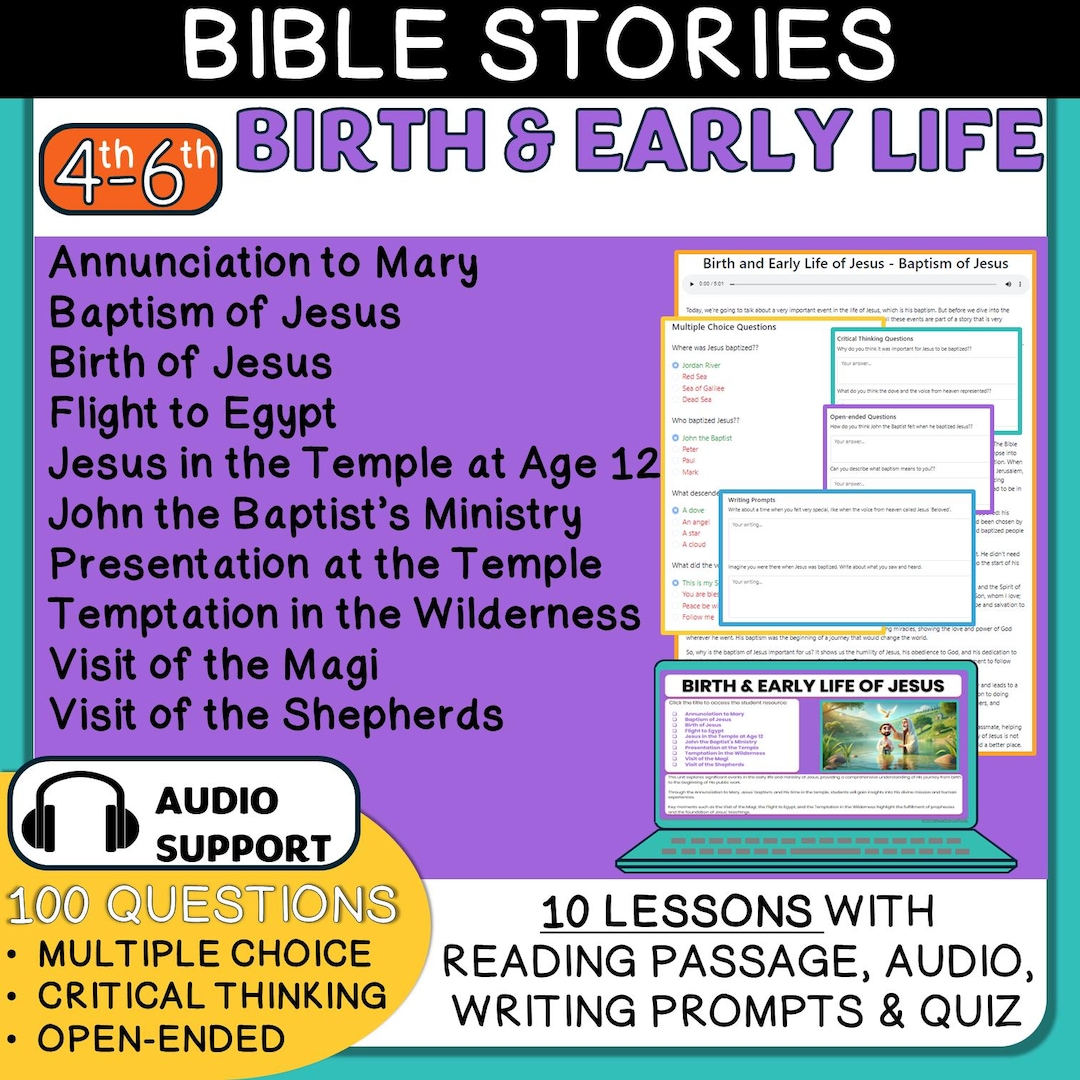 BIBLE STORIES Jesus Birth Early Life Nativity Jesus Baptism Birth of ...