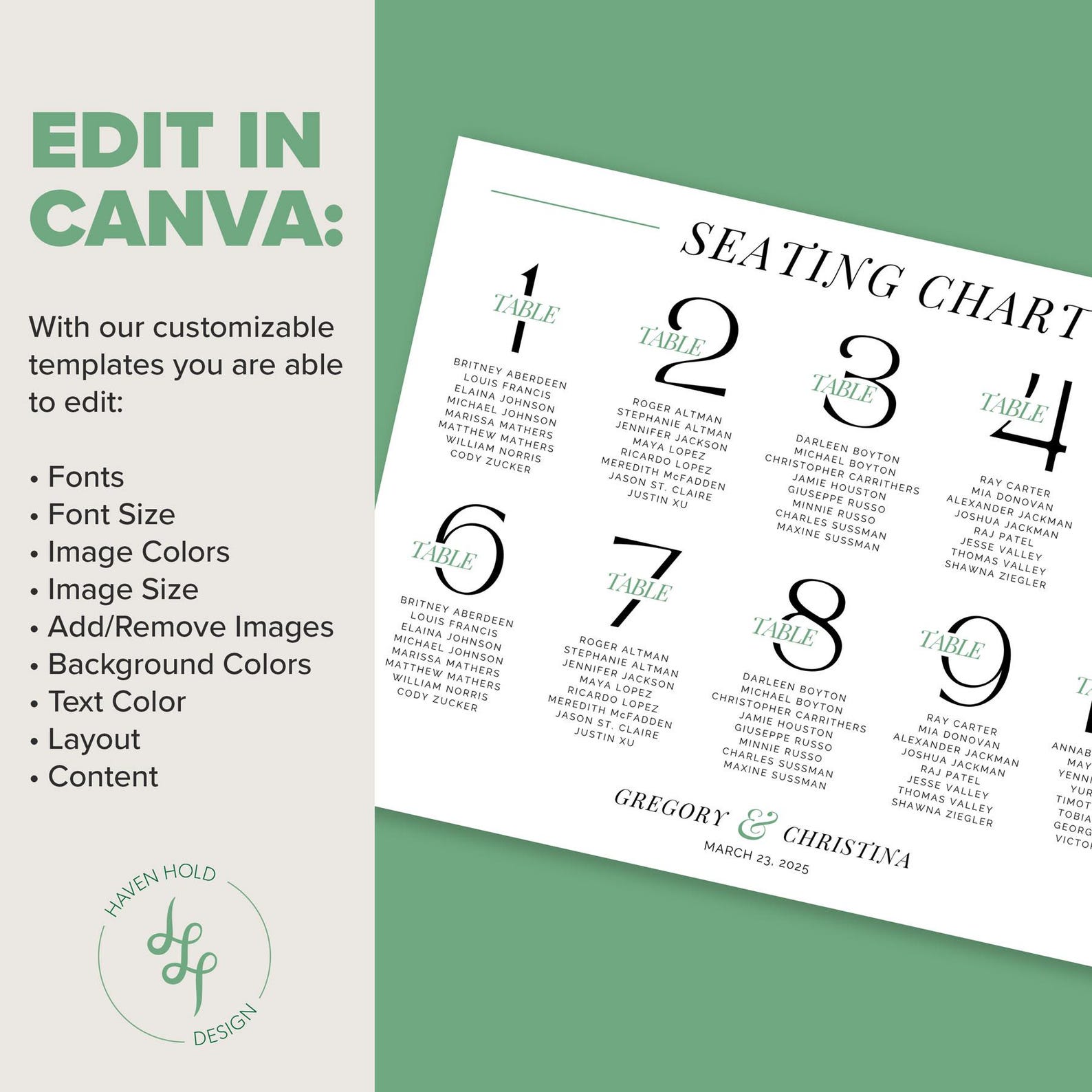 Minimalist Seating Chart (10 Tables) - Art Deco Style - Printable ...