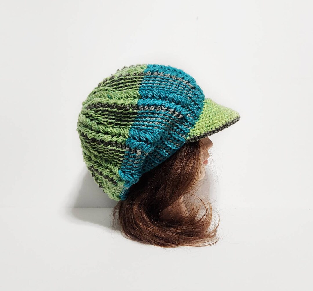 Crochet Newsboy Cap, Tunisian Crochet Hat for Women, Visor Cap, Slouchy ...