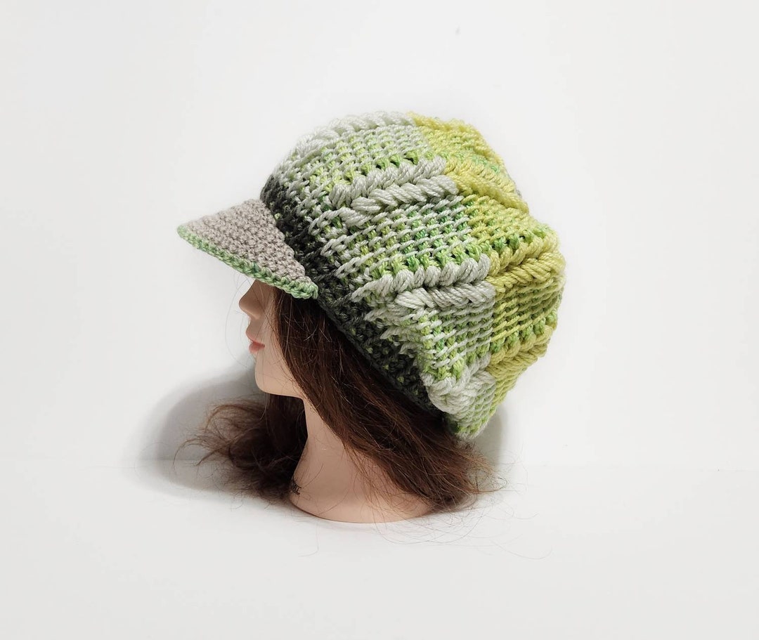 Crochet Newsboy Hat, Tunisian Crochet Hat for Women, Visor Cap, Slouchy ...