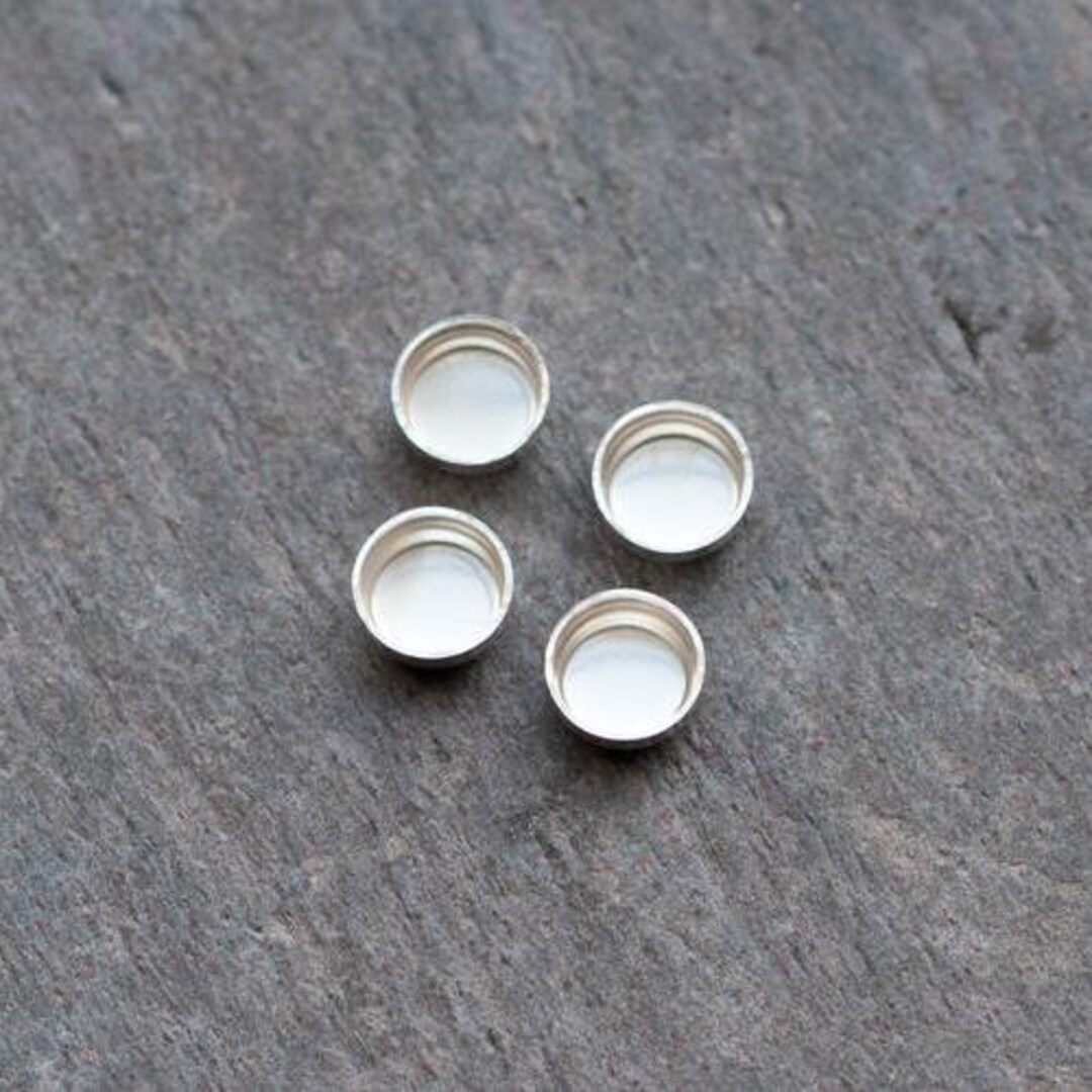 4mm Silver Bezel Cups | 4 Round Bezel Cups for 4mm Cabochons | 925 ...