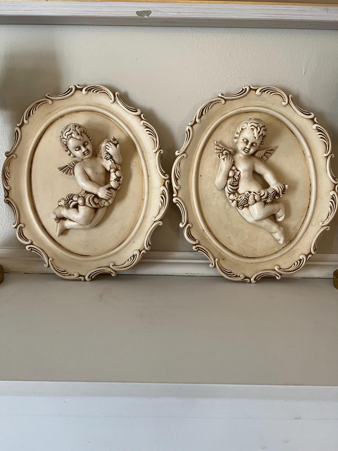 Hand Painted Ceramic Angel Plaques. Wall Hangings. Cherubs. - Etsy