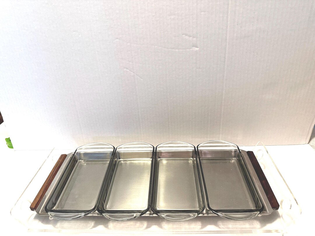 MCM Danish Modern Serving Tray: Stainless Steel, Teak & Glass - Etsy