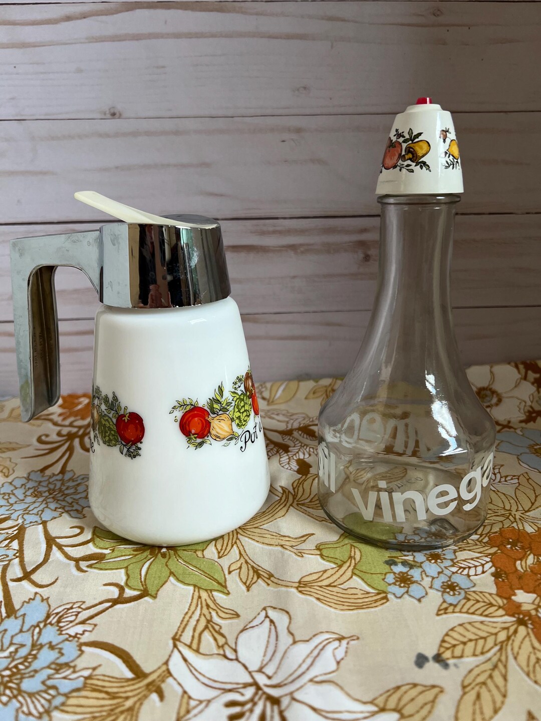 Vintage Gemco Vinegar & Oil Bottle and Cream Pot. Spice of Life Pattern ...