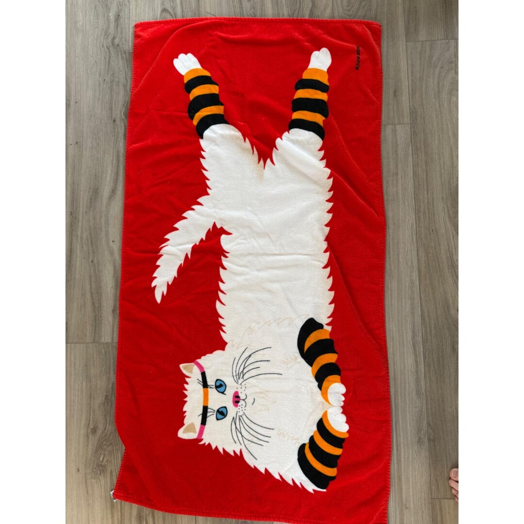 Vintage Terramondo June Sobel Cat Beach Towel Red White Striped Leg ...