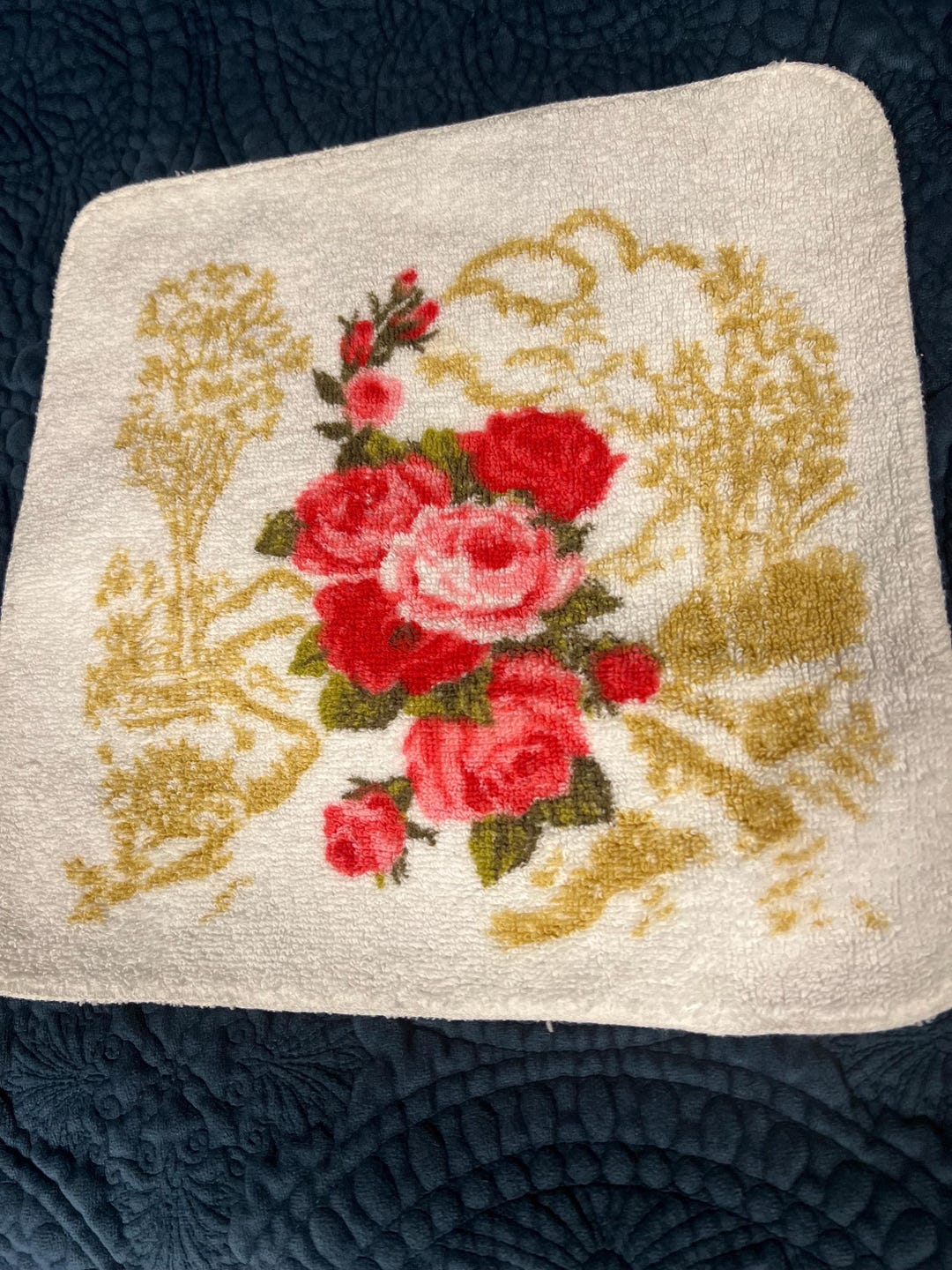 Vintage Cannin Rose Pattern Wash Cloth - Etsy
