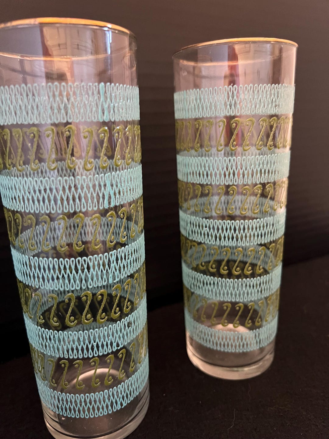 Vintage Libby Phoenician Pattern Hi Ball Glasses. Avocado Green and ...