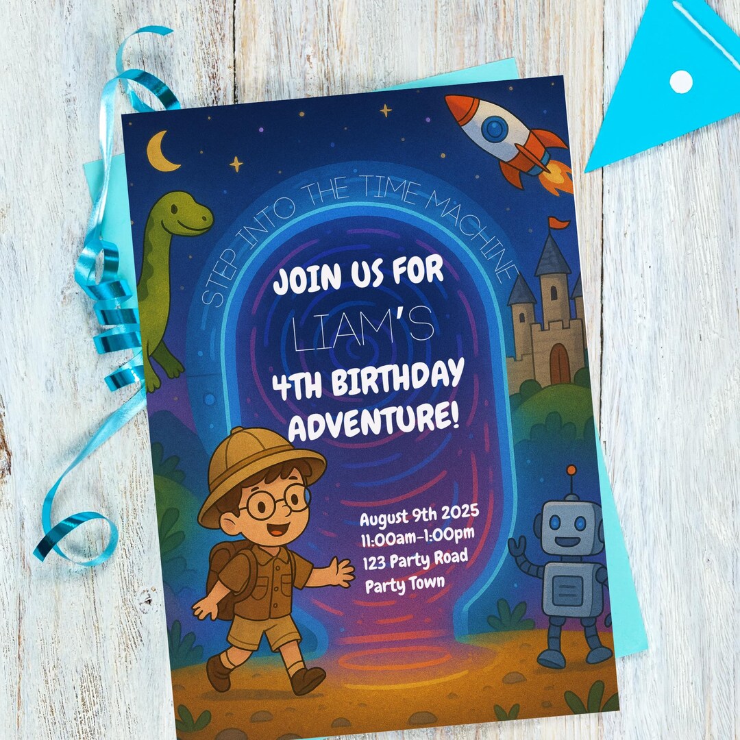 Time Travel Birthday Invitation: Adventure Party, Editable Canva ...