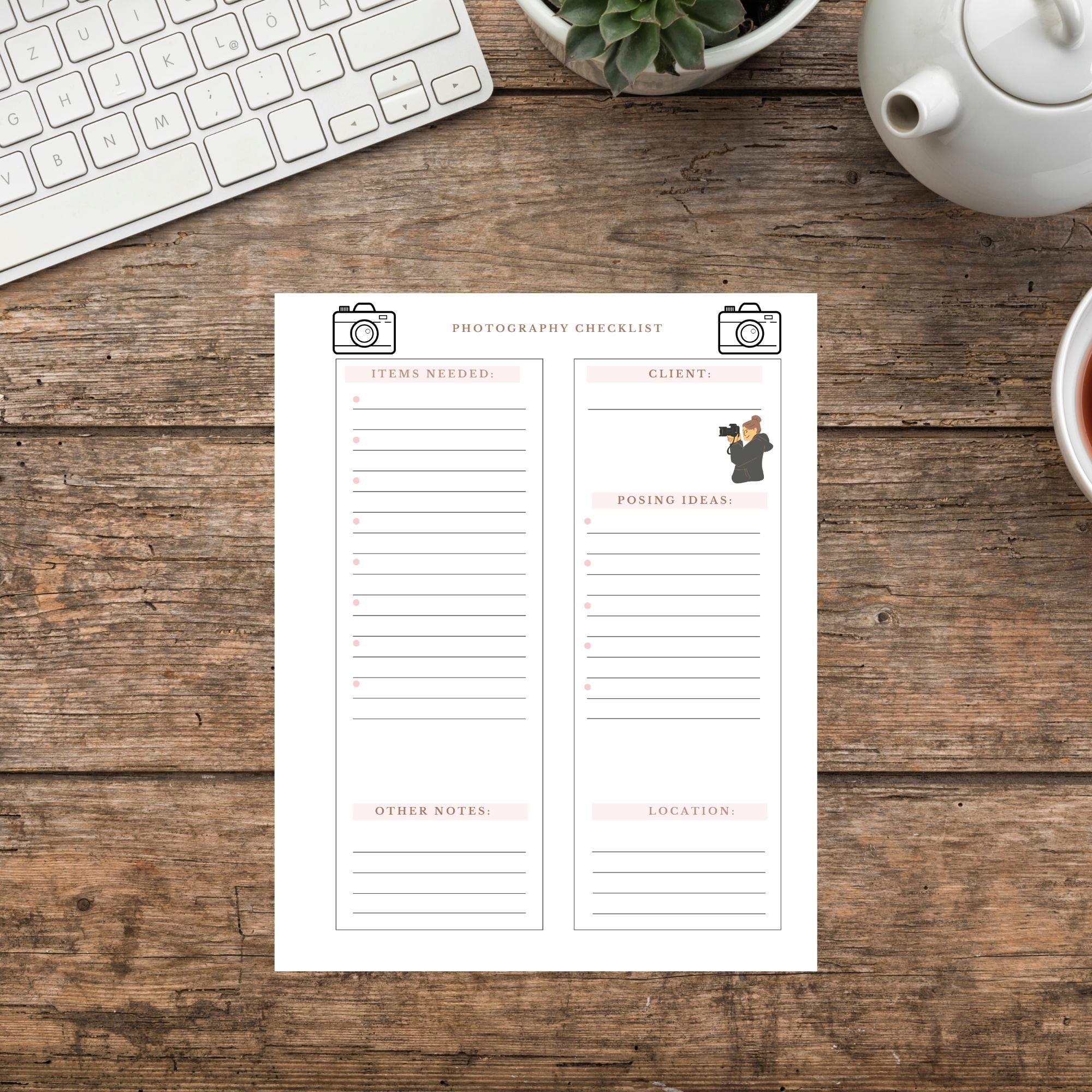 Photography Checklist Template: Photographer Planner (printable PDF) - Etsy