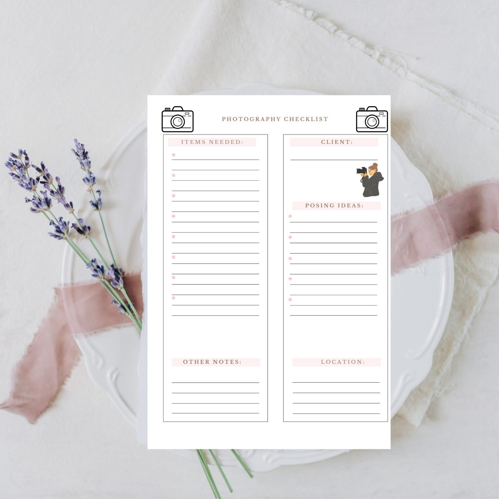 Photography Checklist Template: Photographer Planner (printable PDF) - Etsy