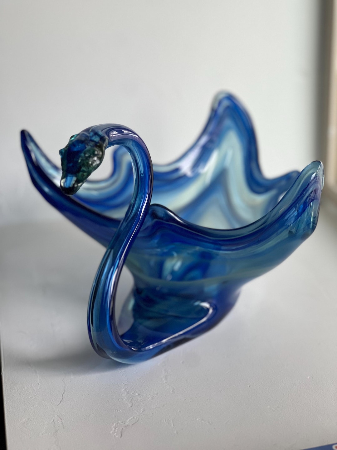 Vintage Murano Blown Glass Swan Bowl Blue - Etsy