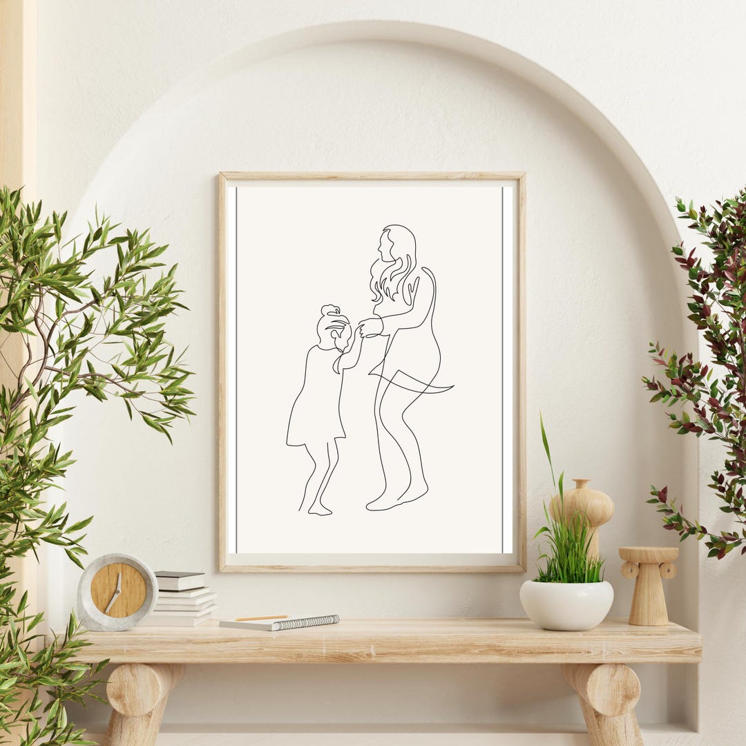 Mom and Toddler Line Art Print, Mother and Child Line Drawing ...