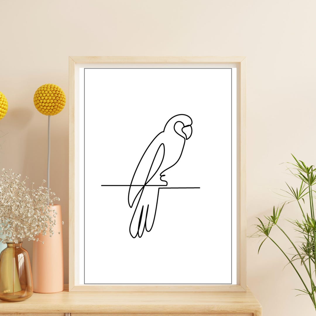 Parrot Single Line Drawing, Minimalist Wall Art, Printable Bird Sketch ...