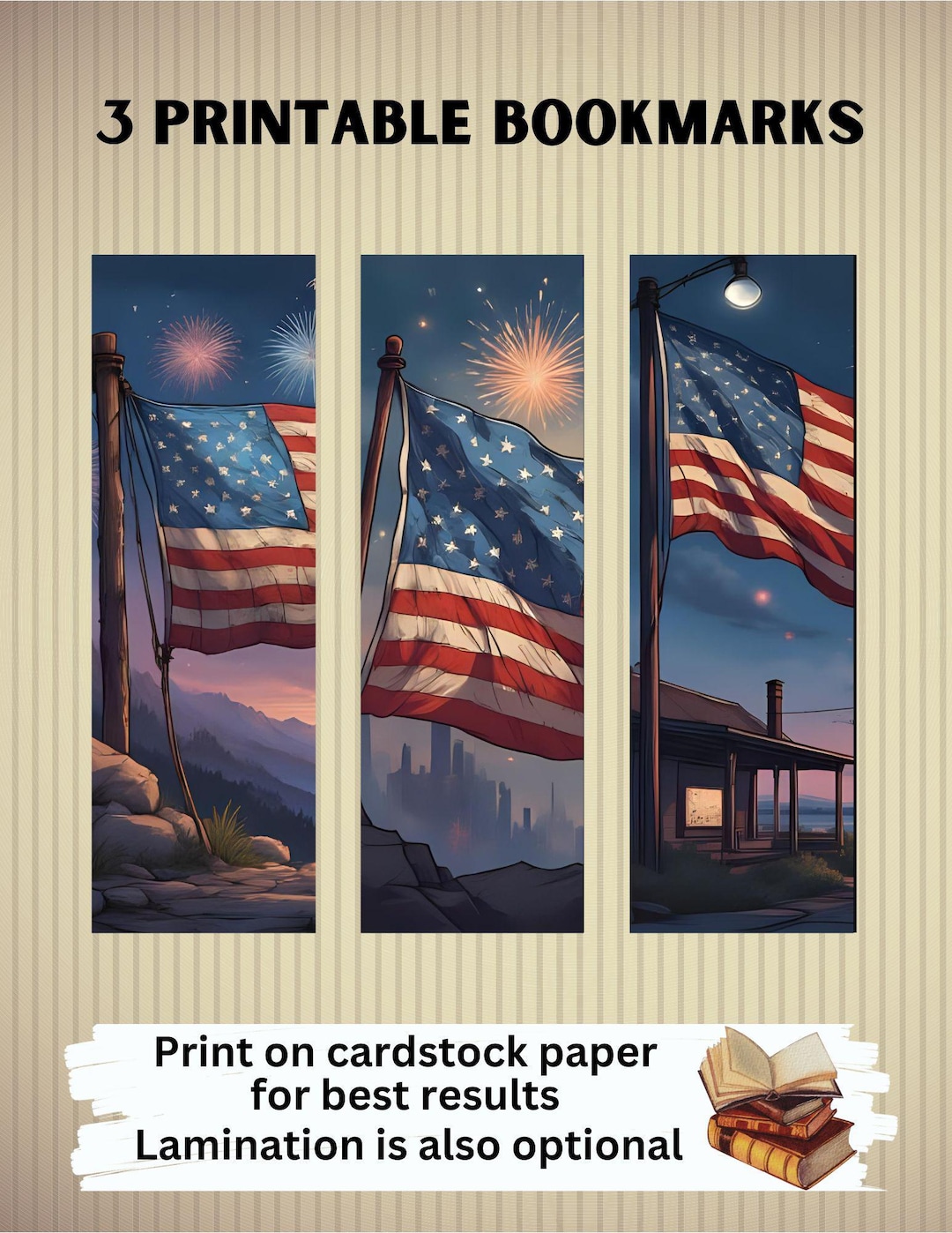 4th of July Printable Bookmarks, American Flag Book Page Markers ...
