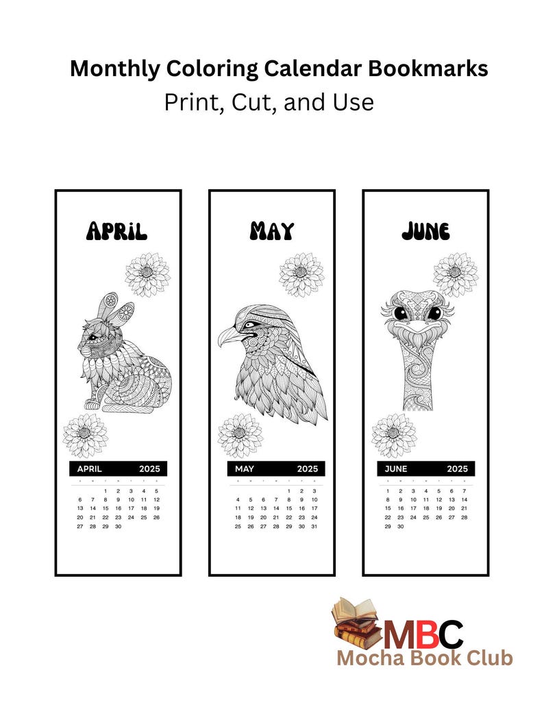 2025 Monthly Coloring Calendar Bookmark, New Year, Monthly Bookmarks ...