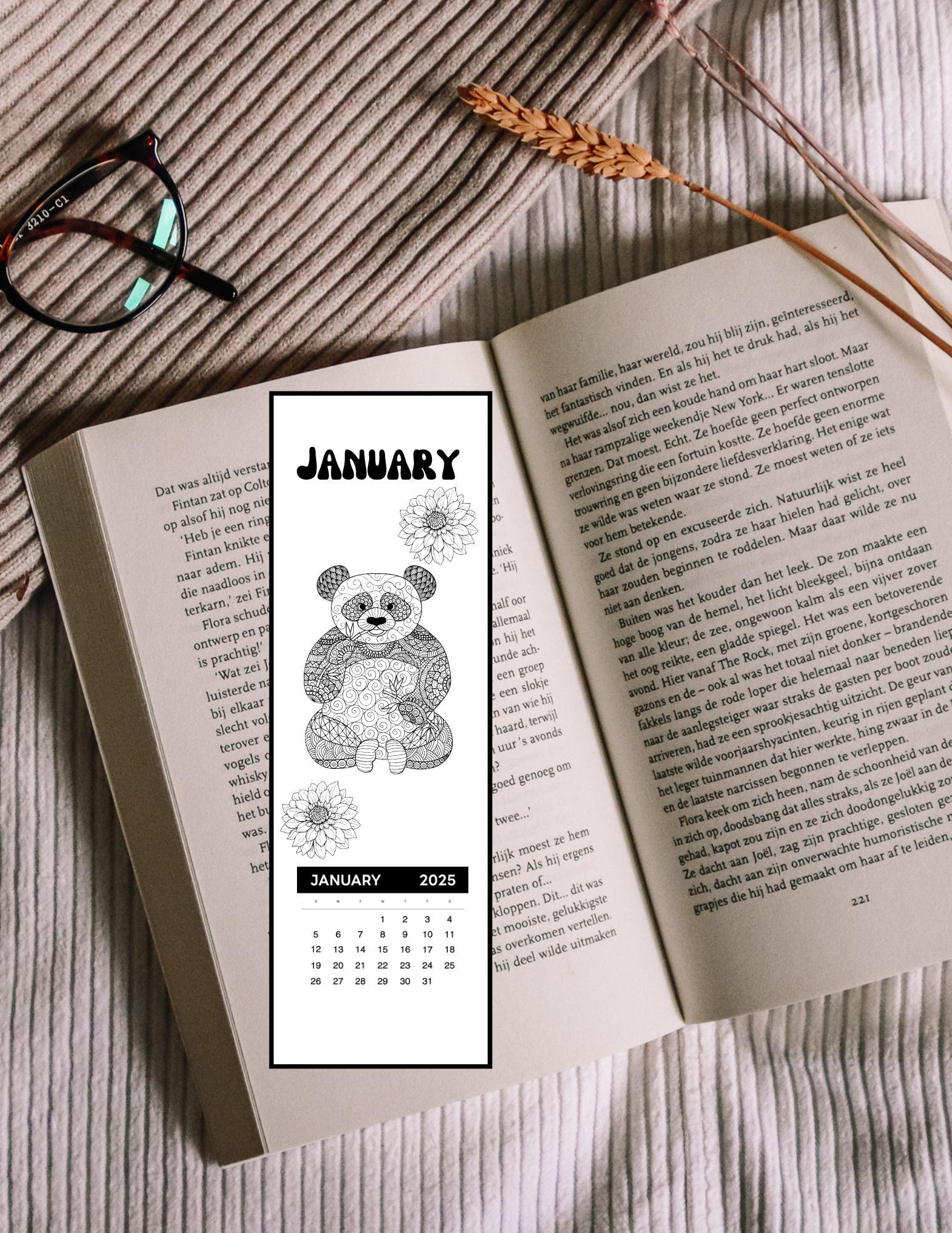 2025 Monthly Coloring Calendar Bookmark, New Year, Monthly Bookmarks ...