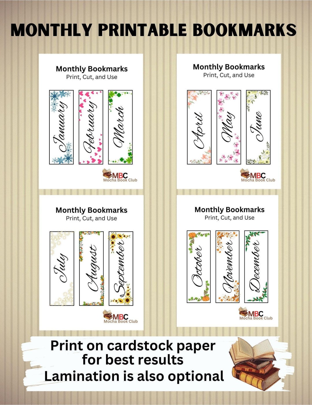 Printable Monthly Bookmarks, January Thru December Reading, Journaling ...