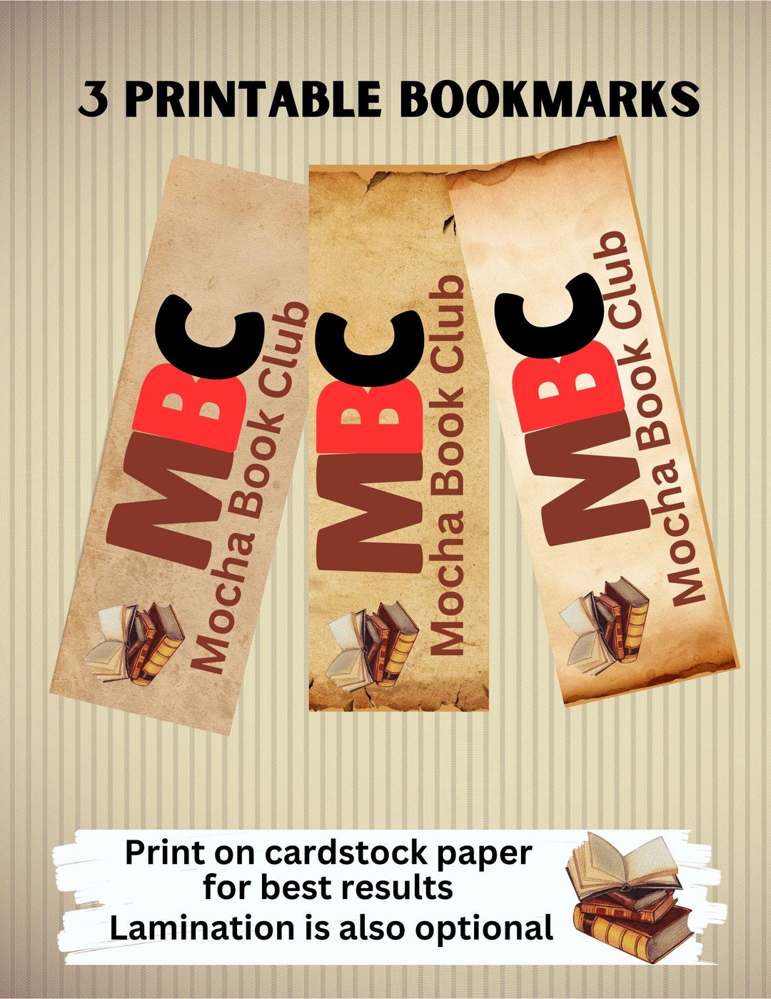 MBC Printable Bookmarks, Mocha Book Club, Gift for Book Lovers, Book ...