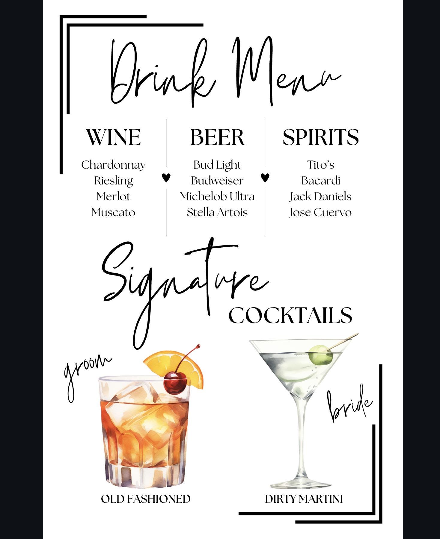 Wedding Drink Menu- Featured Cocktail - Etsy