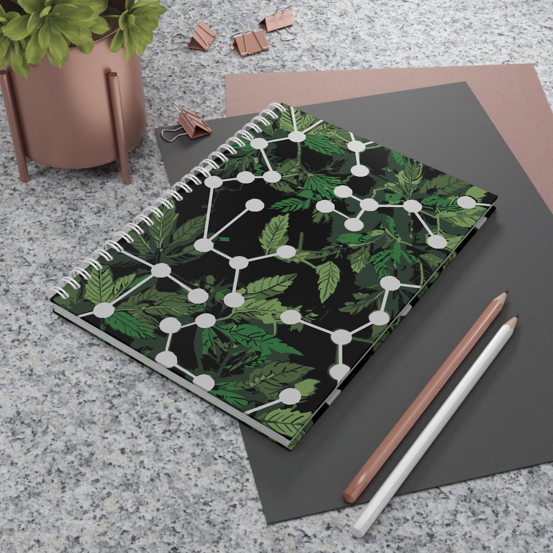 Cannabis Leaf Spiral Notebook, Abstract Green Molecule Pattern Design ...