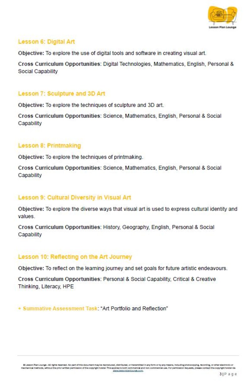 Visual Arts the Arts: 10 Lesson Plans covering 20-30 Lessons 1 Summative Assessment year 6 - Etsy