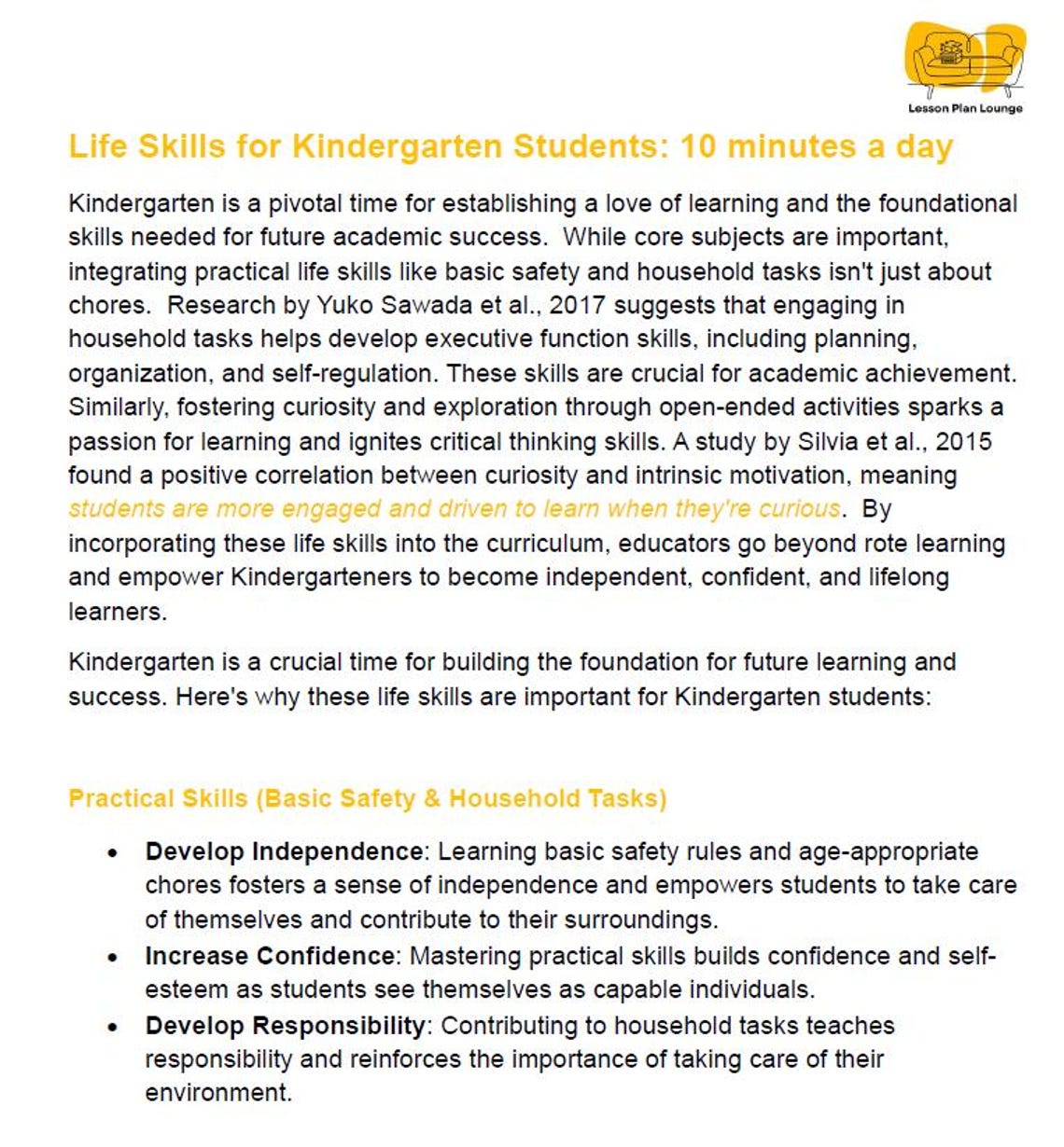 170 Life Skills Activities for Kindergarten Students - 10 Minutes Each ...