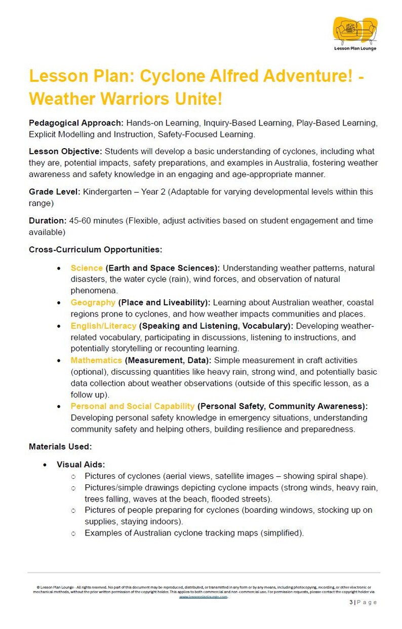 Lesson Plan Cyclone Alfred Adventure -weather Warriors Unite ...