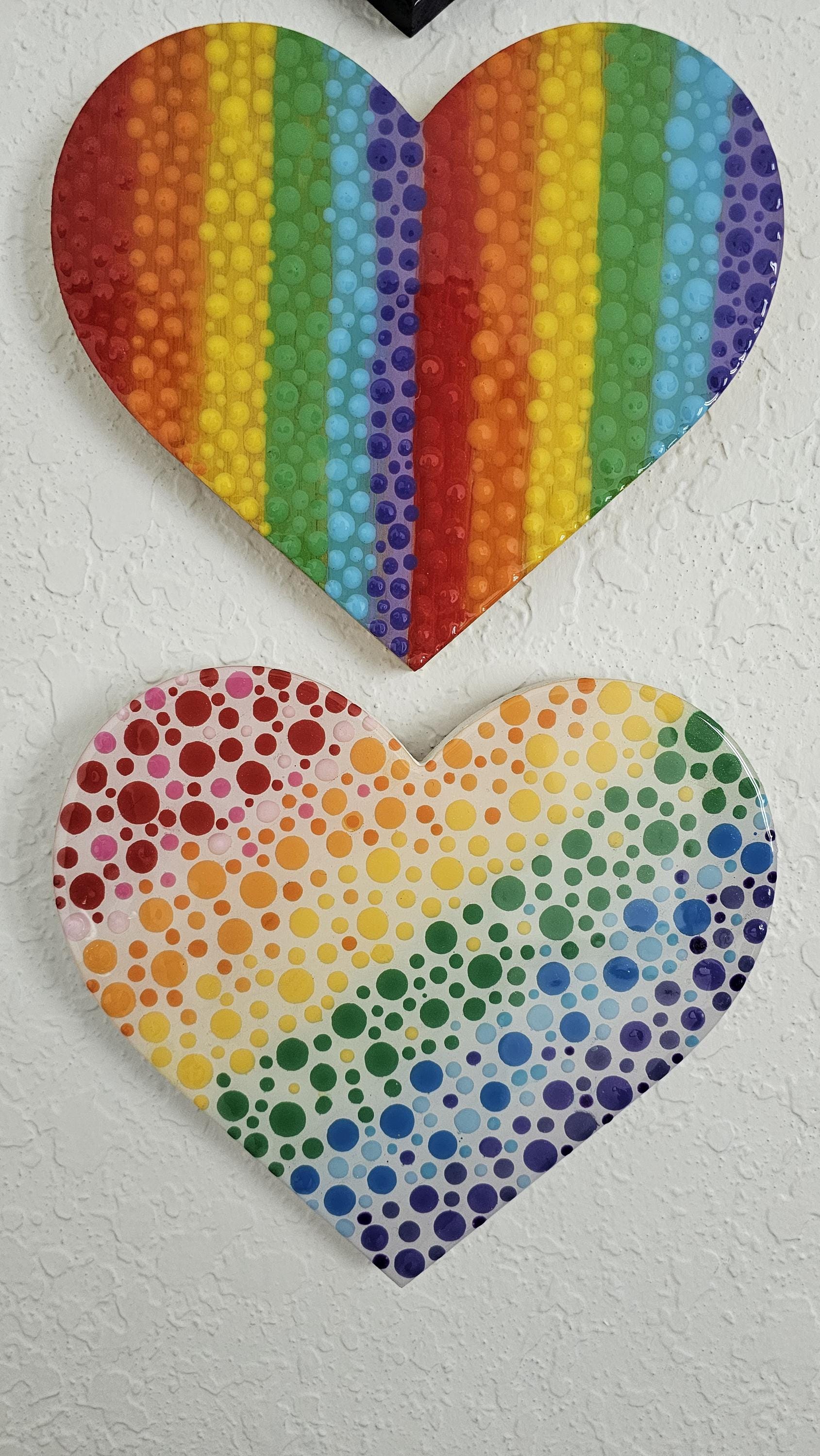Large Rainbow Heart, 3D Rainbow Dot Art, Resin, Unique, Textured ...