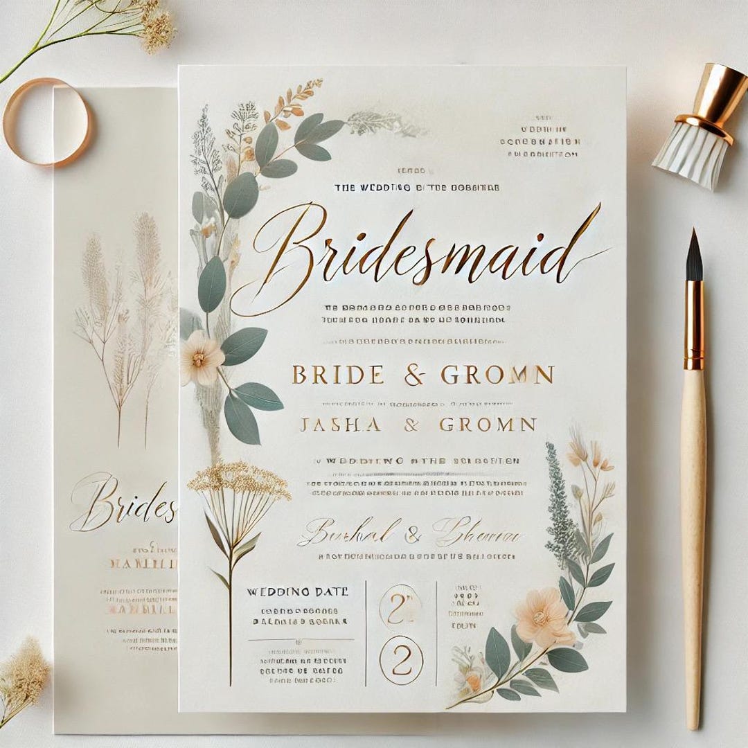 Elegant Bridesmaid Invitation Card Design With Modern Layout and Floral ...