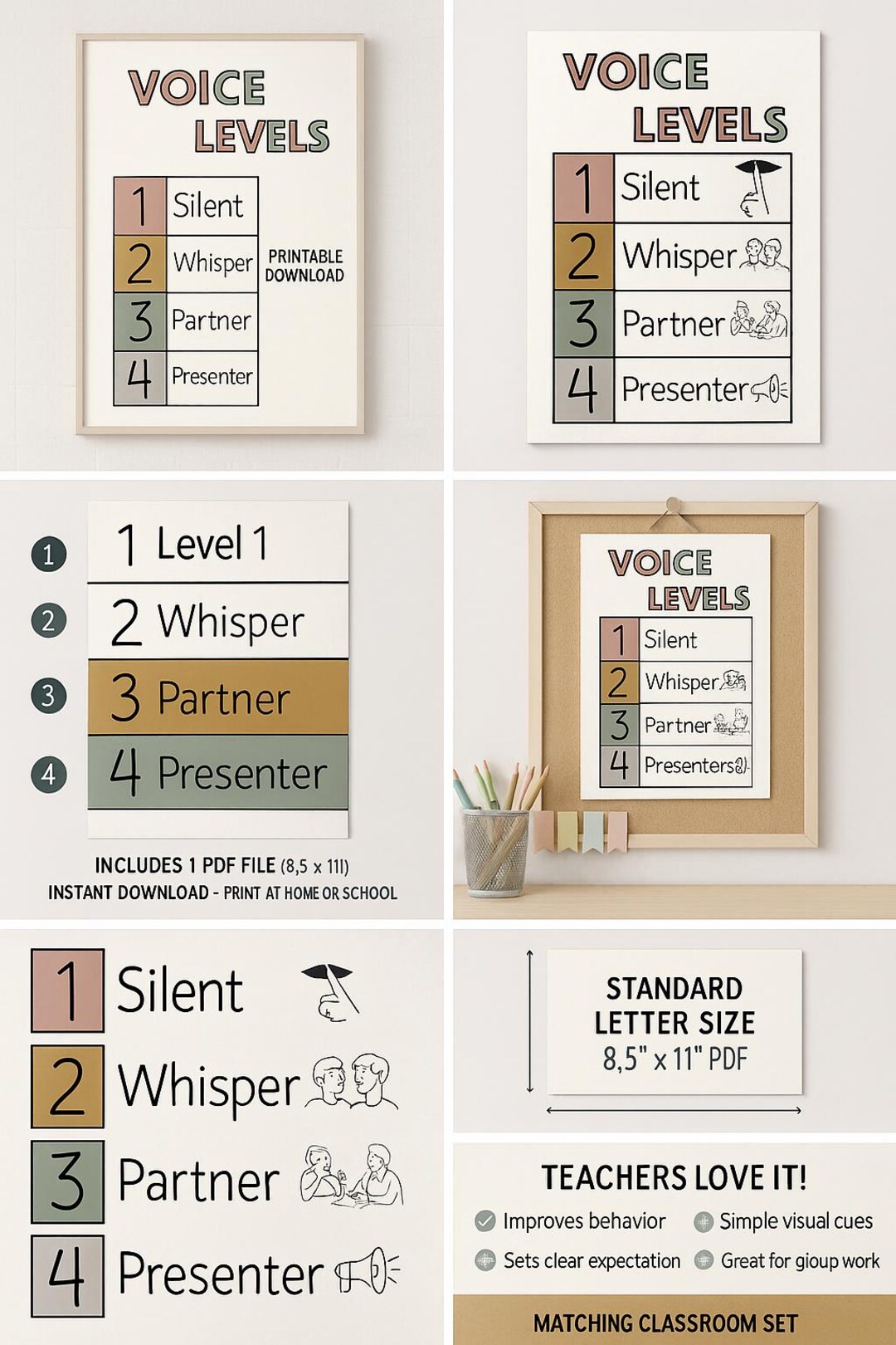 Printable Voice Level Poster (instant Download) – Classroom Behavior ...