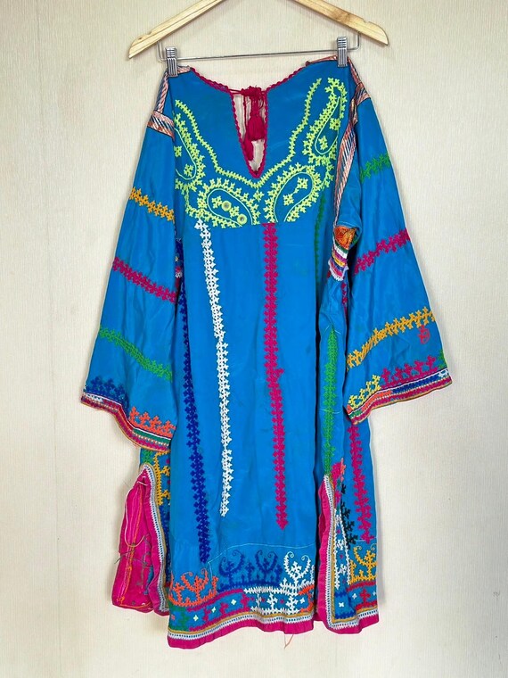 Blue native dress with embroidered pattern, beautiful… - Gem