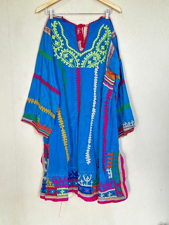 Blue native dress with embroidered pattern, beautiful… - Gem