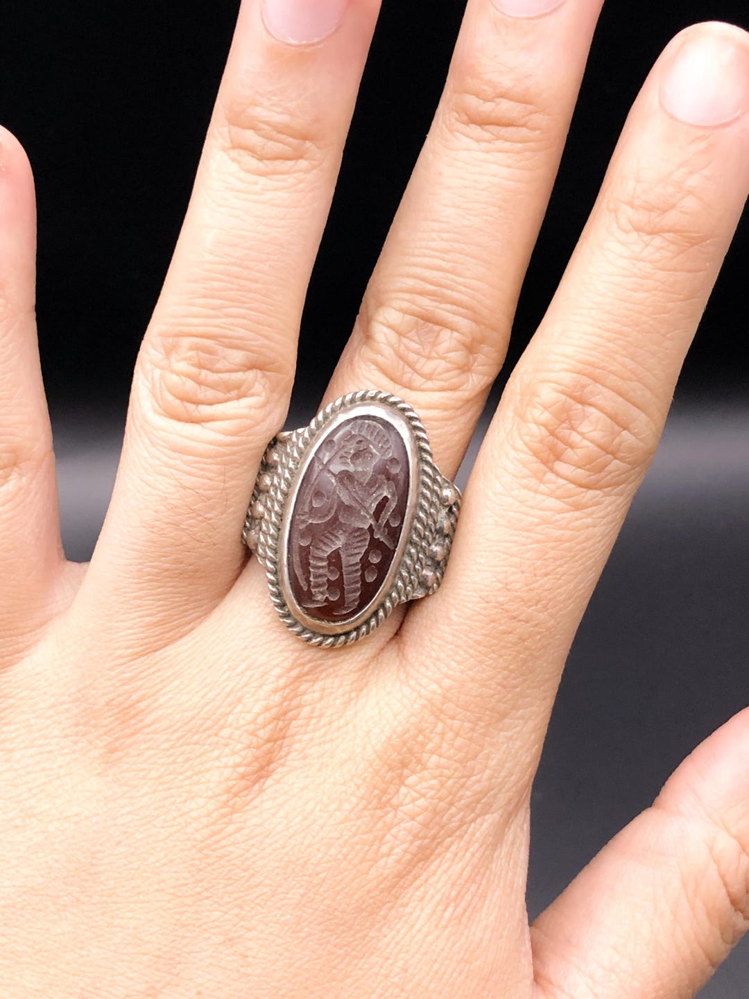 Antique Greek Style Carnelian Ring, Animal Engraving, Solid Silver - Etsy