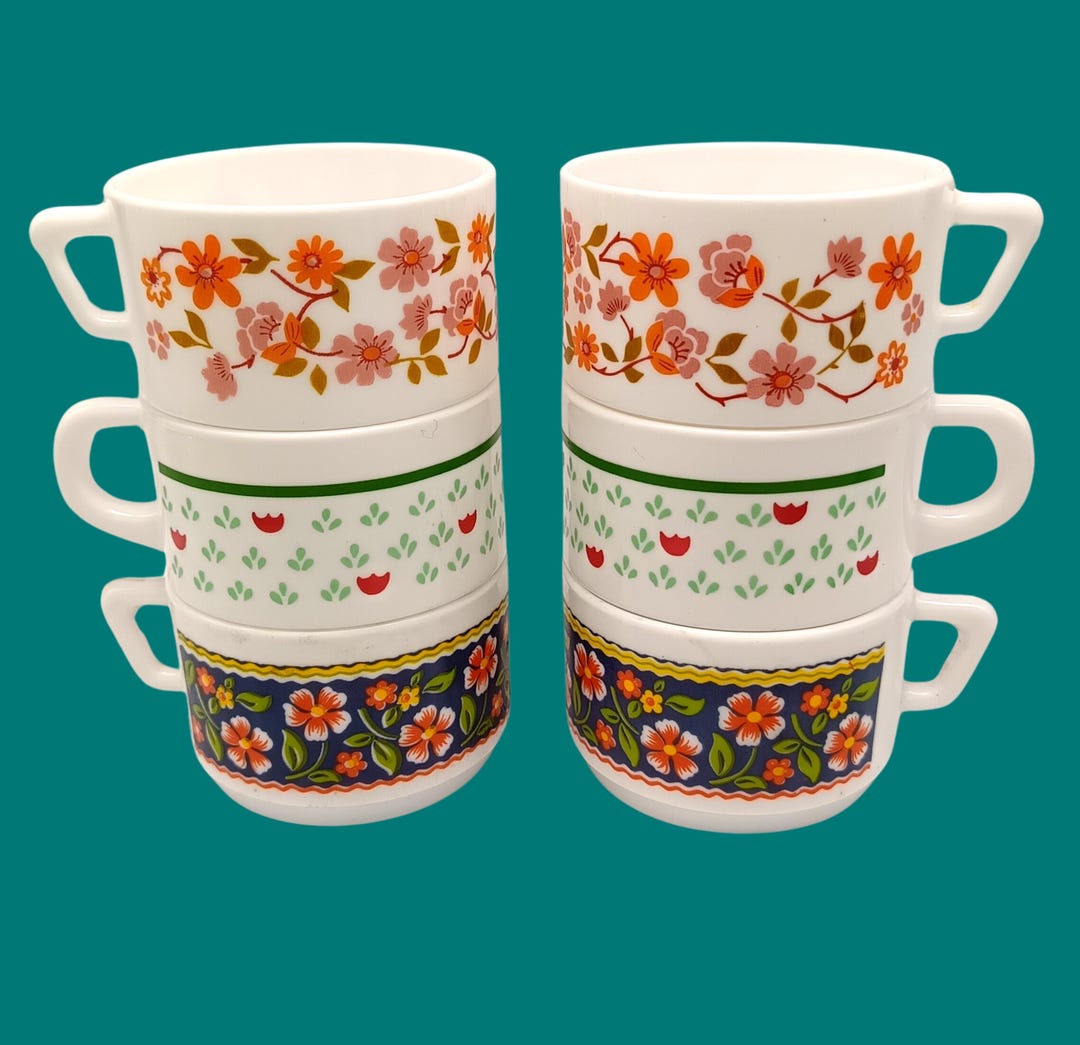 6 Arcopal CUPS Assorted Patterns From the 70s - Etsy