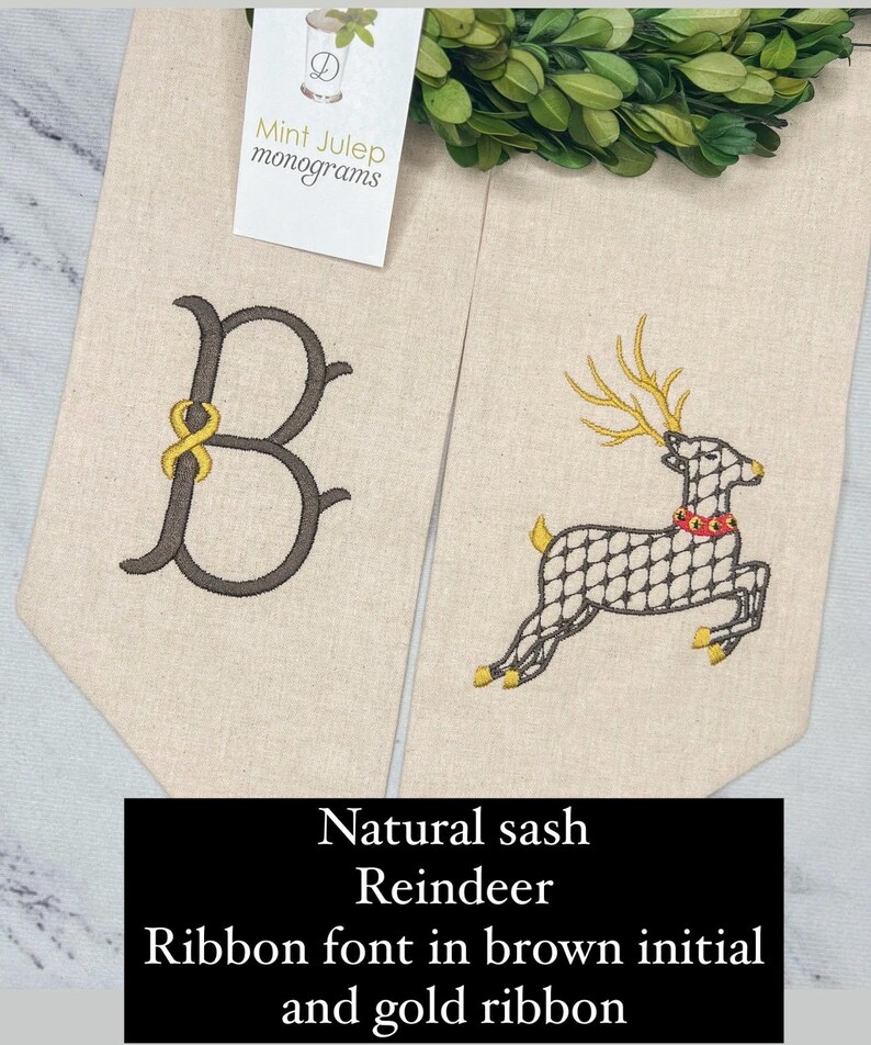 Chic Reindeer Wreath Sash With Monogram, Winter Decor, Custom ...