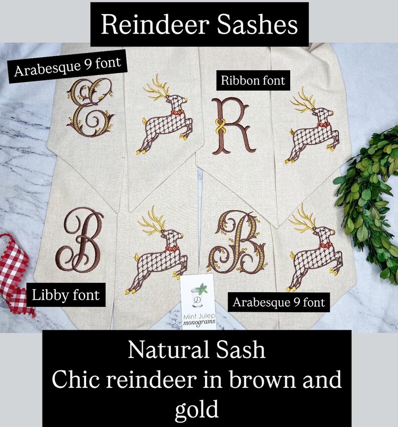 Chic Reindeer Wreath Sash With Monogram, Winter Decor, Custom ...