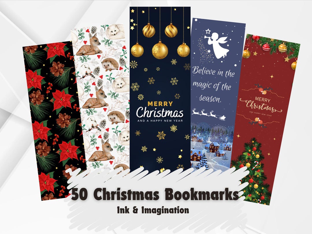 50 Printable Christmas Bookmarks, Digital Download PNG Bookmark Sheets ...