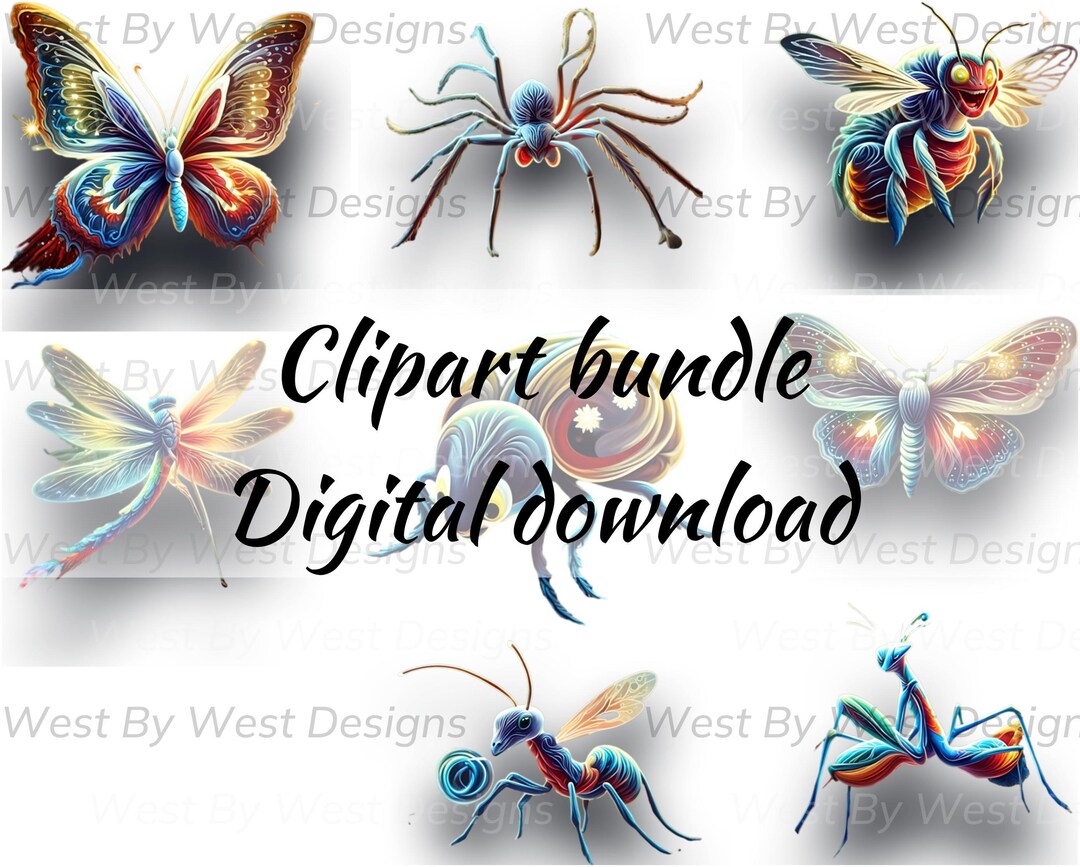 Groovy Insects and Bugs Clipart Bundle Playful Beetles, Colorful ...