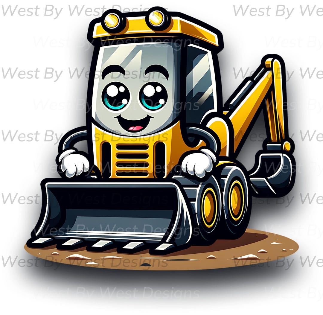 Cheerful Cartoon Backhoe Clip Art Instant Download for Sublimation ...